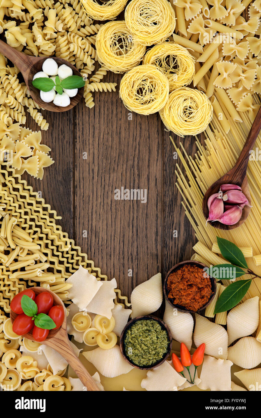 Italian and mediterranean food ingredients forming a background border ...