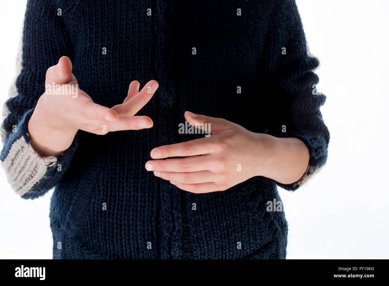 Hand making a gesture on a white background Stock Photo - Alamy