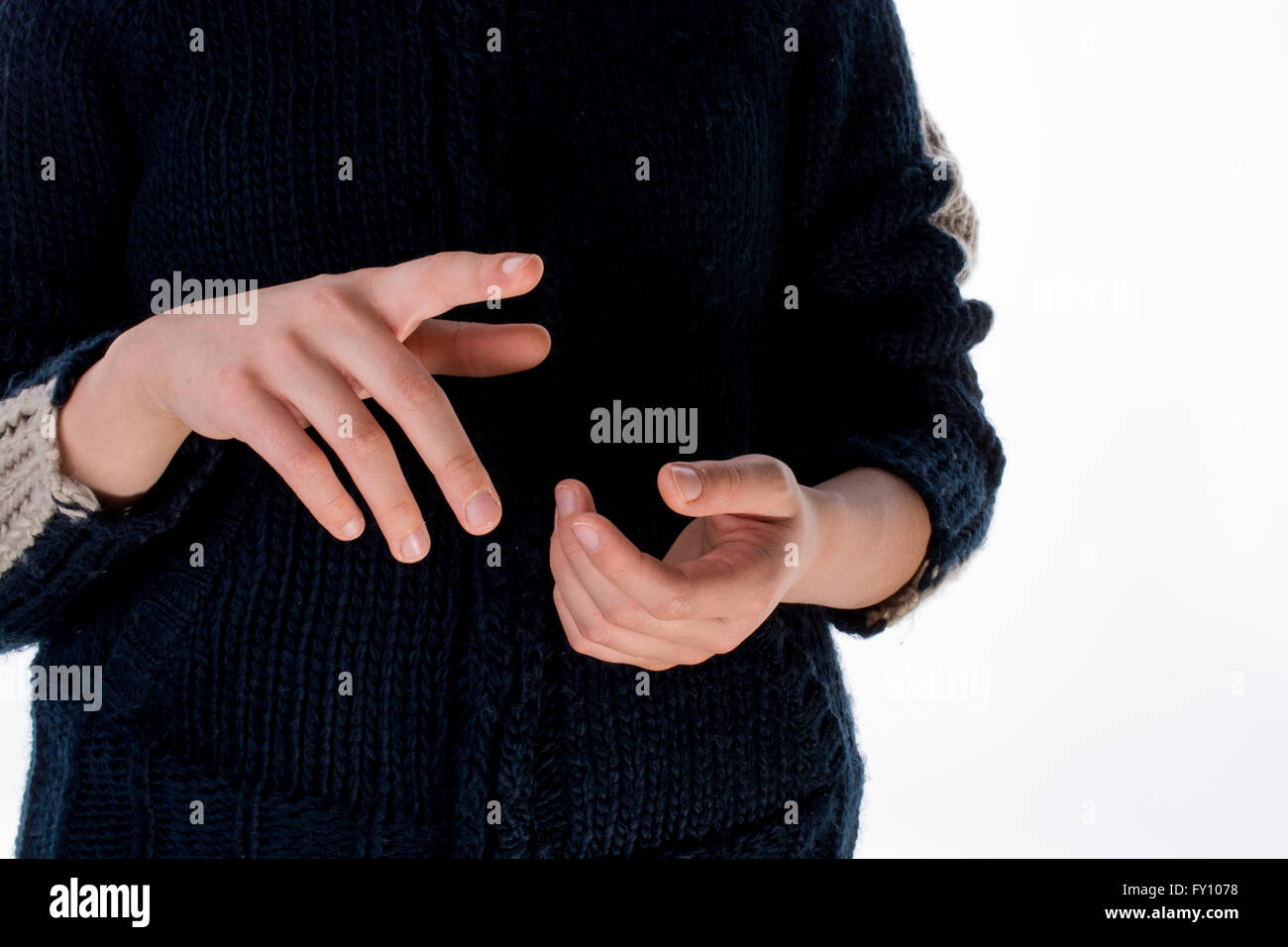 Hand making a gesture on a white background Stock Photo - Alamy