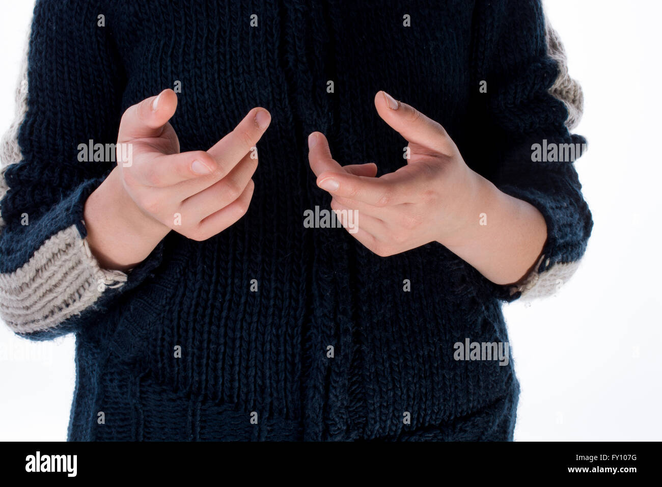 Hand making a gesture on a white background Stock Photo - Alamy