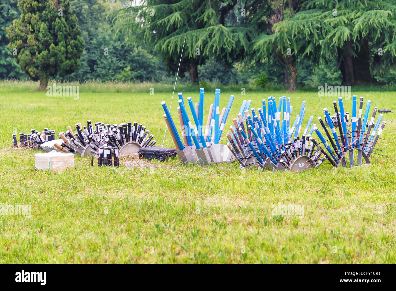 profesional fireworks preparation in the field Stock Photo - Alamy