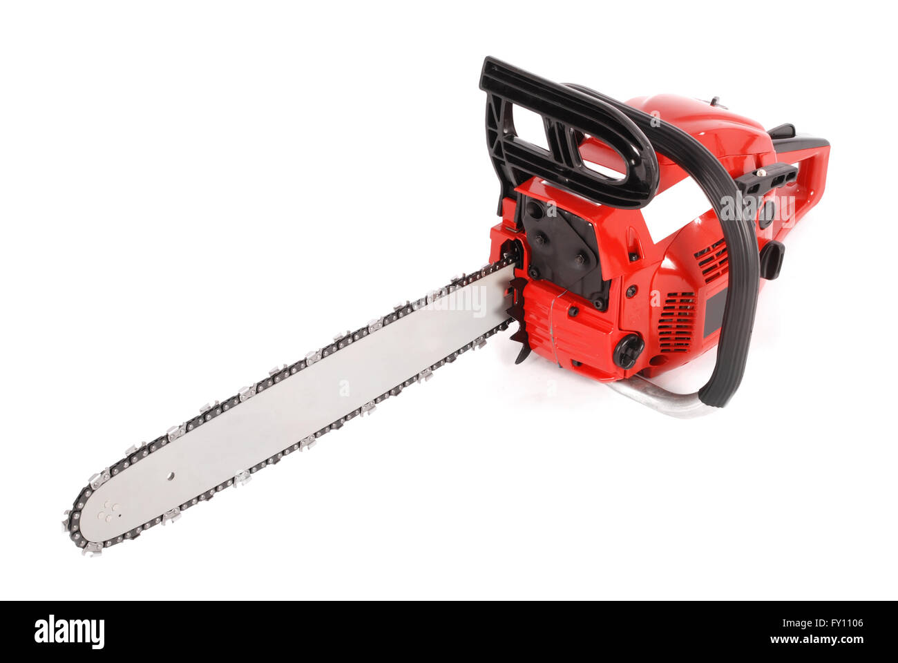 Red professional chainsaw isolated on white background Stock Photo - Alamy