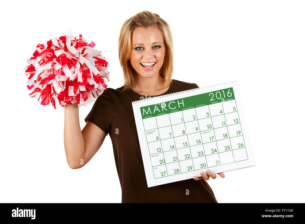 Cute series with a Caucasian woman holding a calendar for different ...