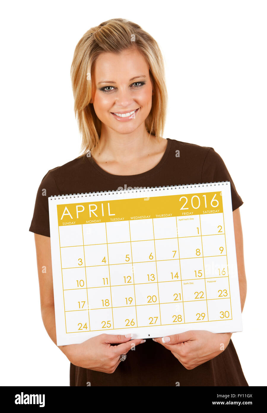 Cute series with a Caucasian woman holding a calendar for different ...