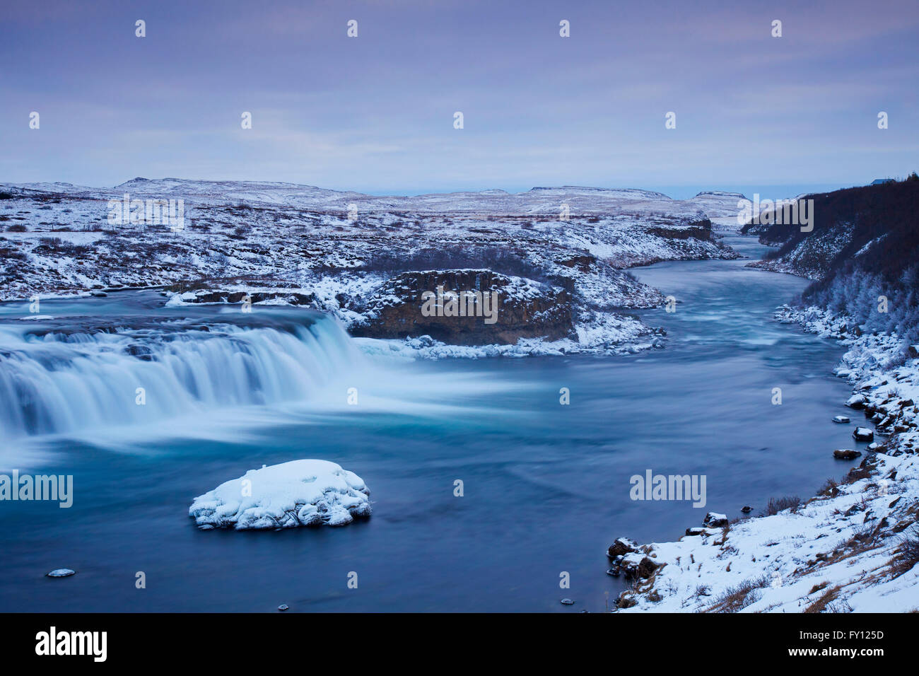 Faxi / Vatnsleysufoss waterfall on the river Tungufljot in winter ...