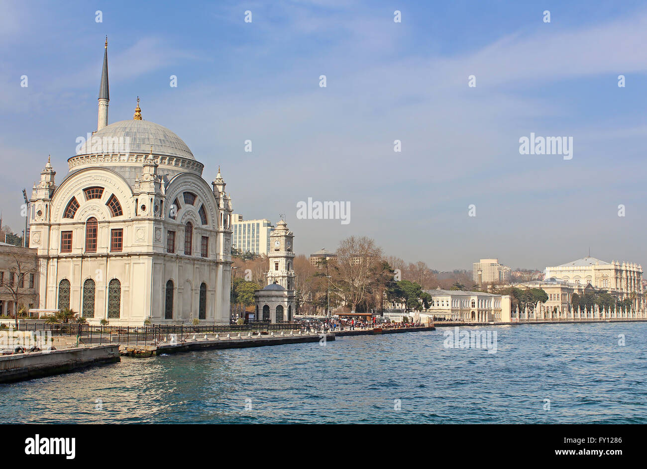Dolmabahce Mosque and Dolmabahce palace in Istanbul, Turkey Stock Photo ...