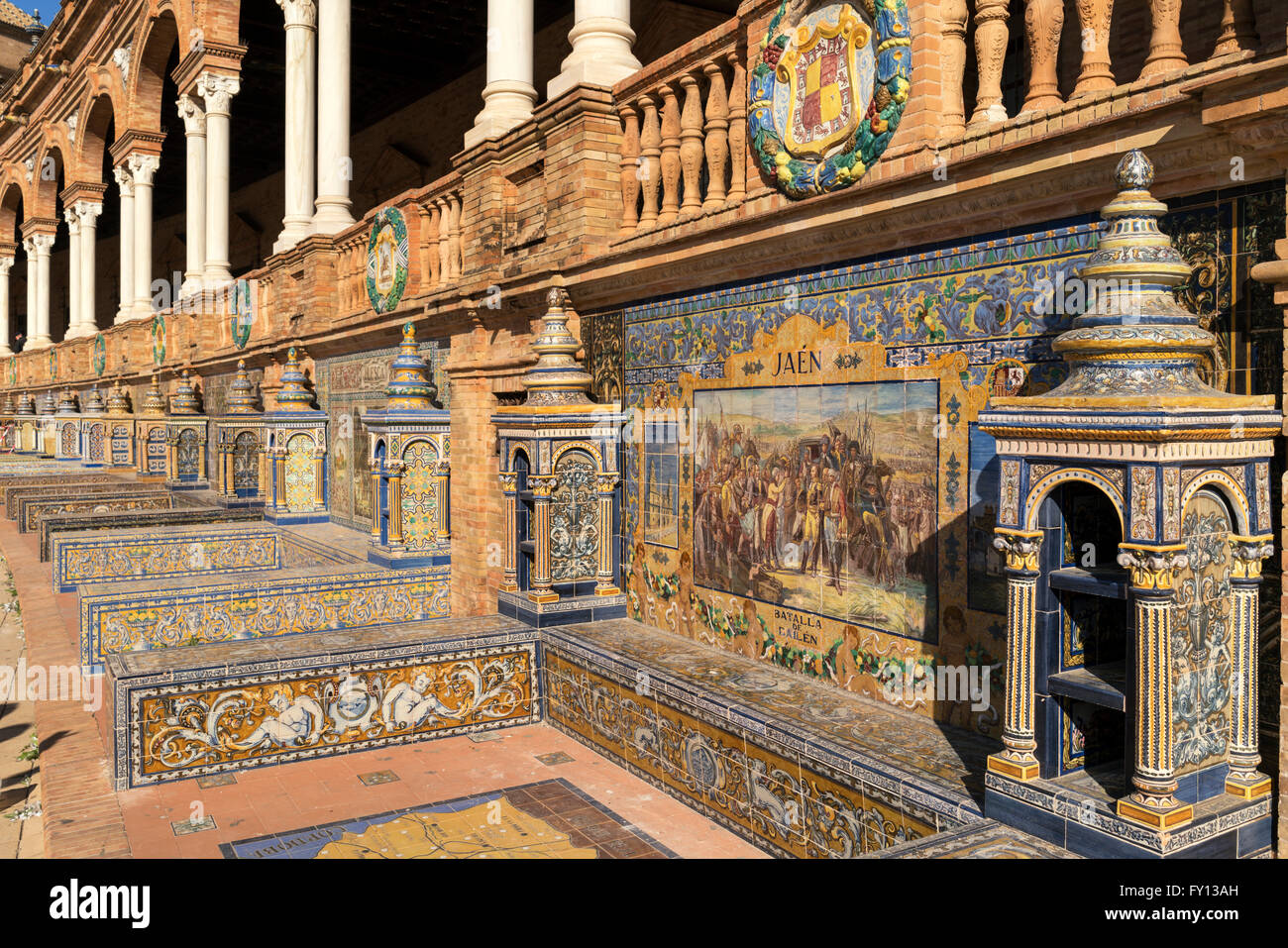Antique ceramic, wall tiles representing provinces and cities of Spain ...