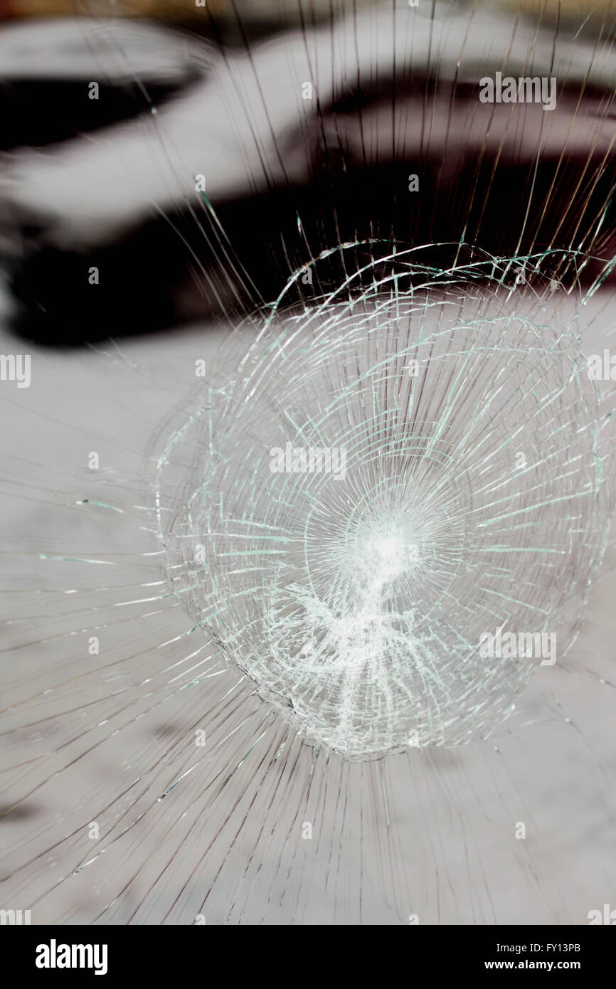Close-up of broken windshield Stock Photo - Alamy