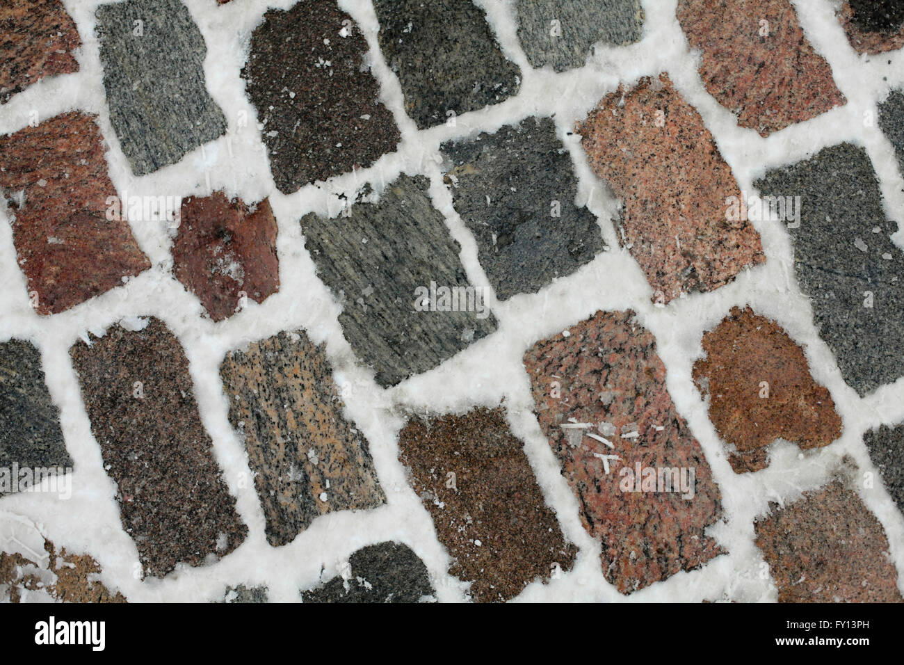 Full frame shot of snow on cobblestone street Stock Photo - Alamy