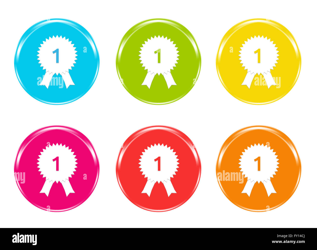 Set of colorful icons symbolizing Number 1, awards, acknowledgments ...