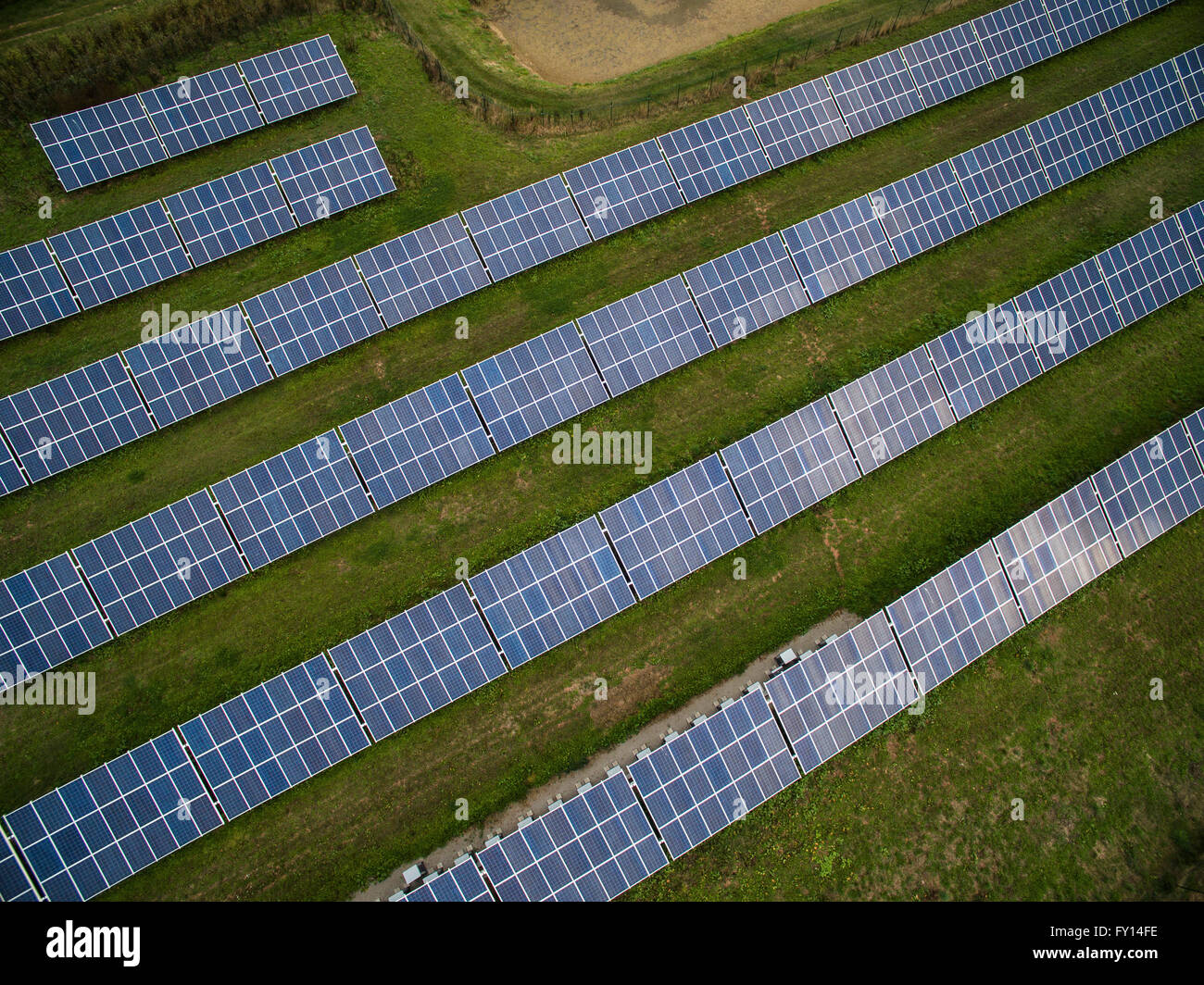 Aerial view of solar panels in field Stock Photo - Alamy