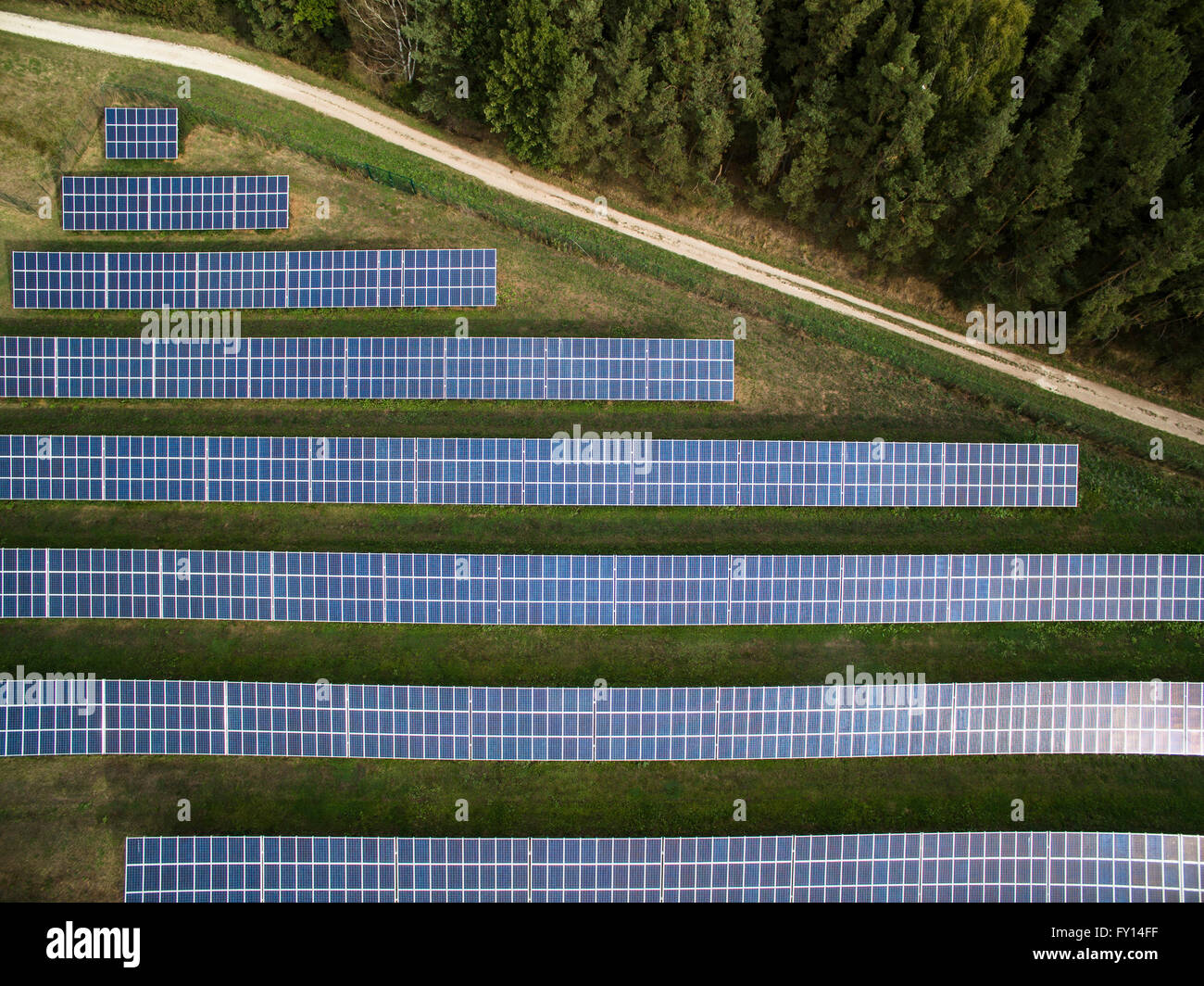 Aerial view of solar panels in field Stock Photo - Alamy