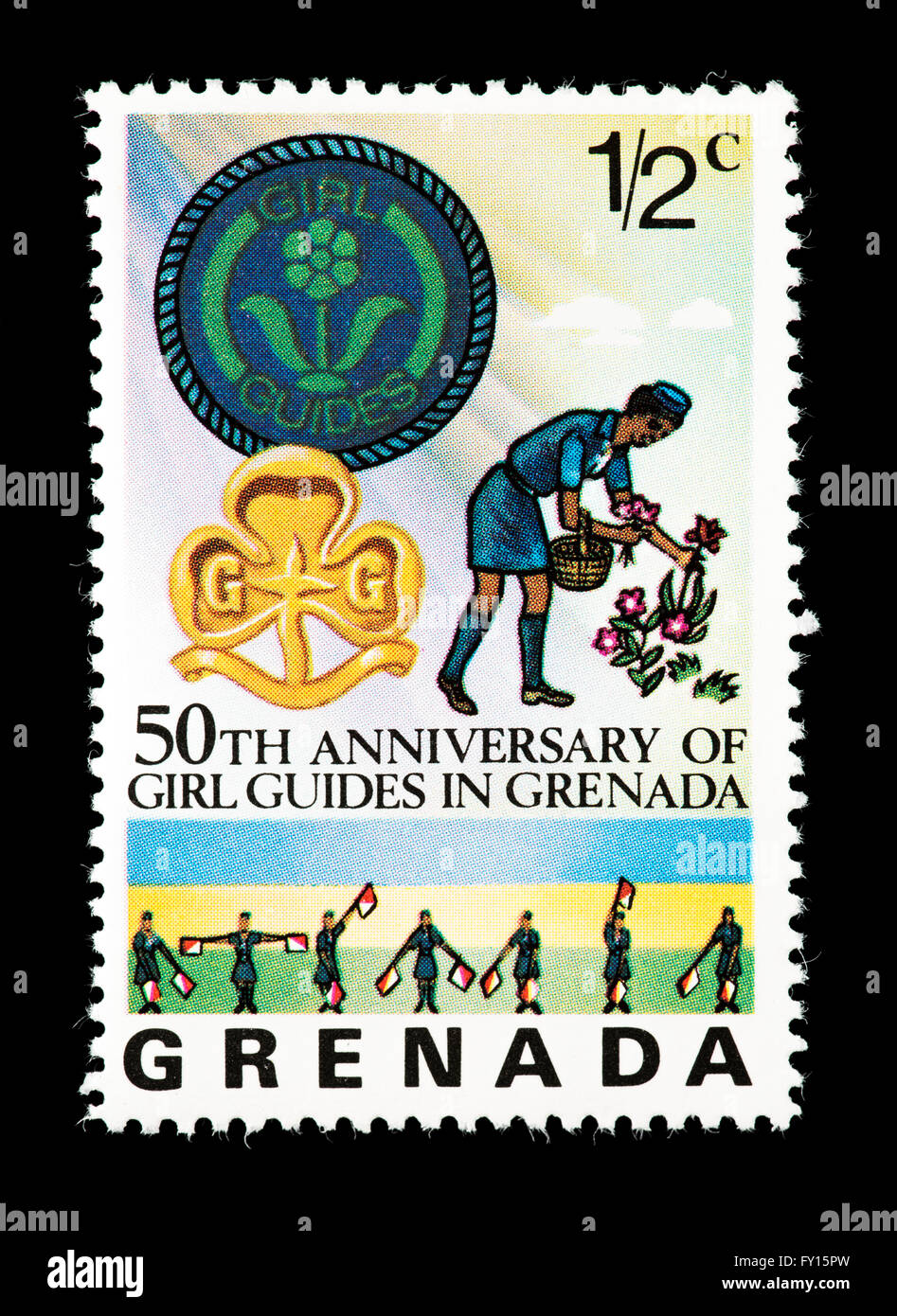 Postage stamp from Grenada depicting girl guides and symbols, issued ...