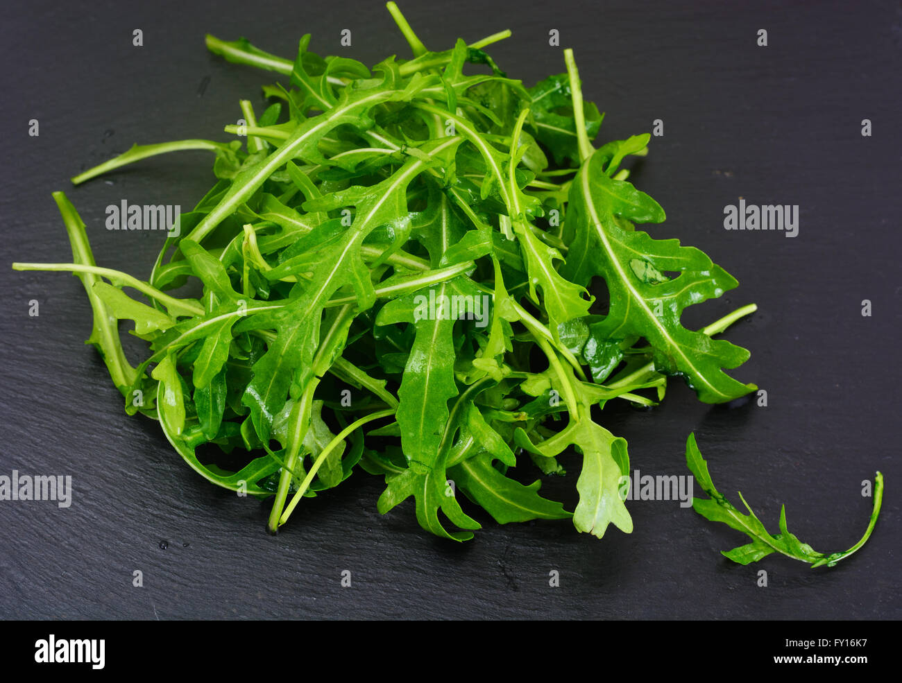 Fresh Arugula on Black background Stock Photo - Alamy