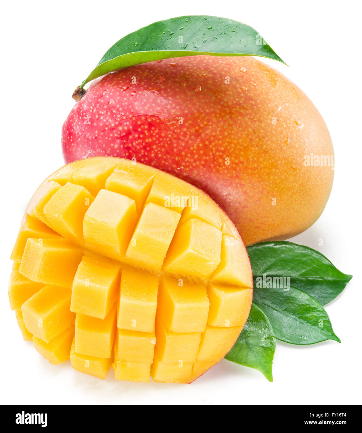 Mango cubes and mango fruit. Isolated on a white background Stock Photo ...
