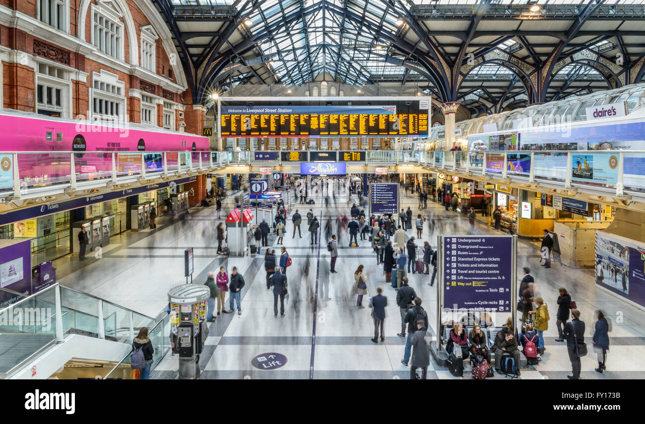People at Liverpool Street station. Opened in 1874 it is third busiest ...