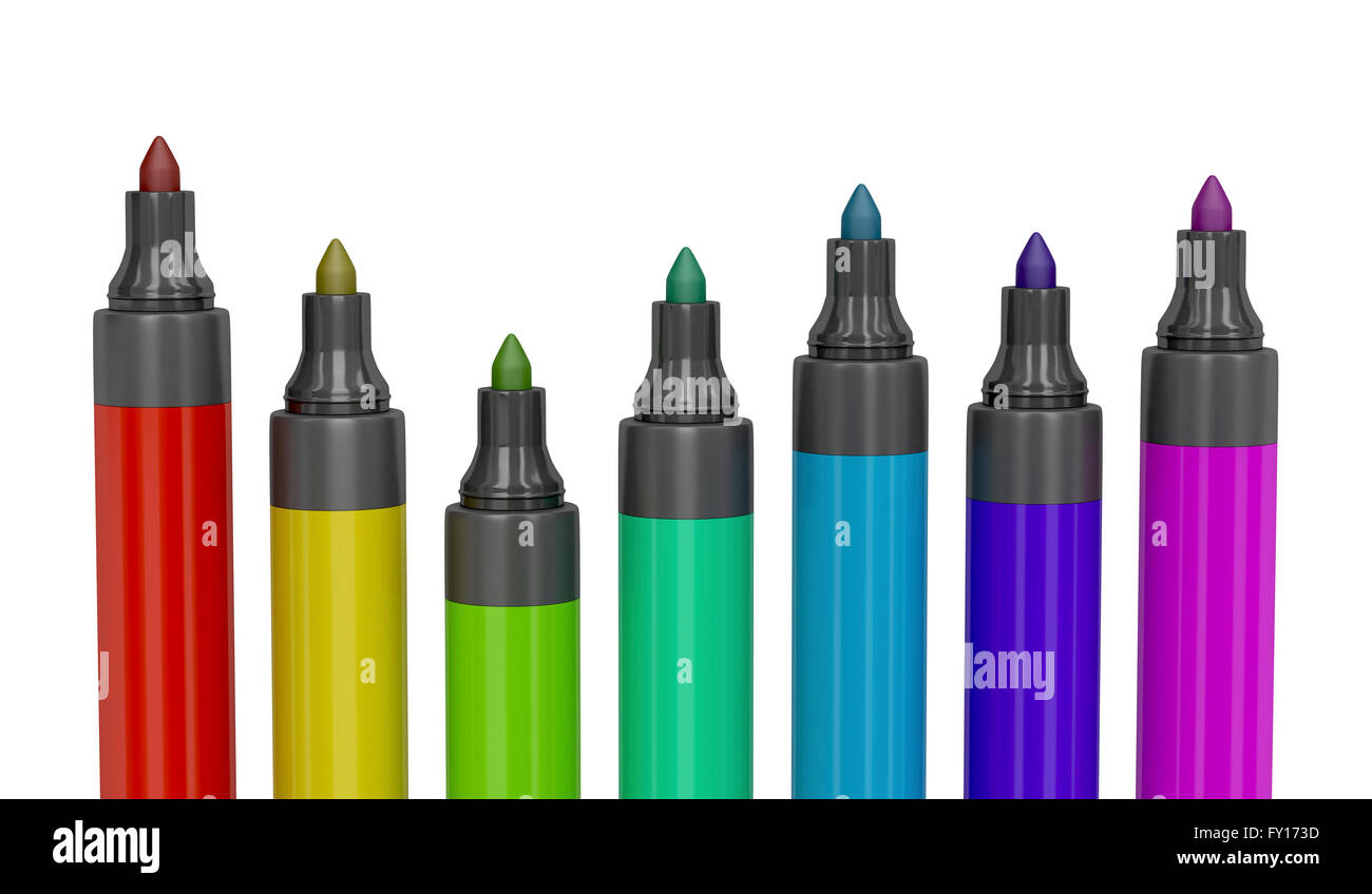 Colorful permanent markers on white background Stock Photo - Alamy