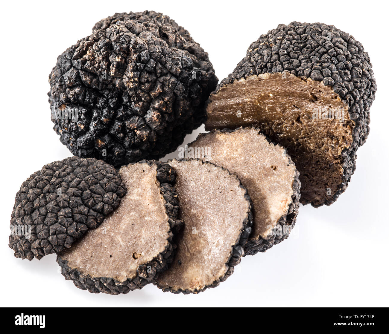 Black truffles isolated on a white background Stock Photo - Alamy
