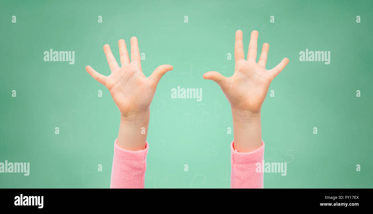 close up of little child hands raised upwards Stock Photo - Alamy