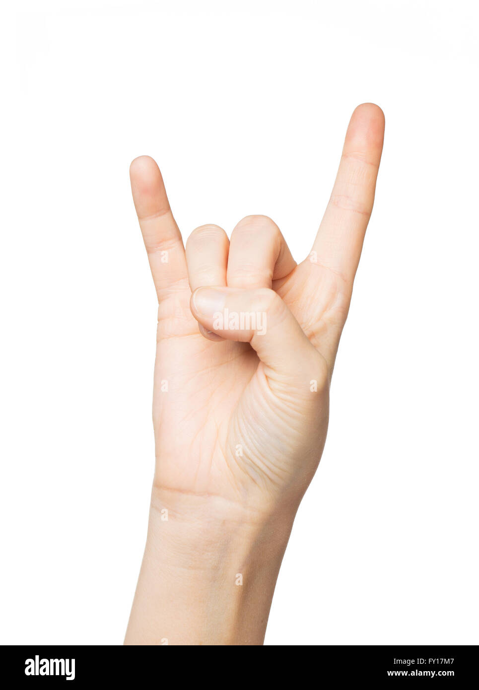 close up of woman hand showing rock sign Stock Photo - Alamy