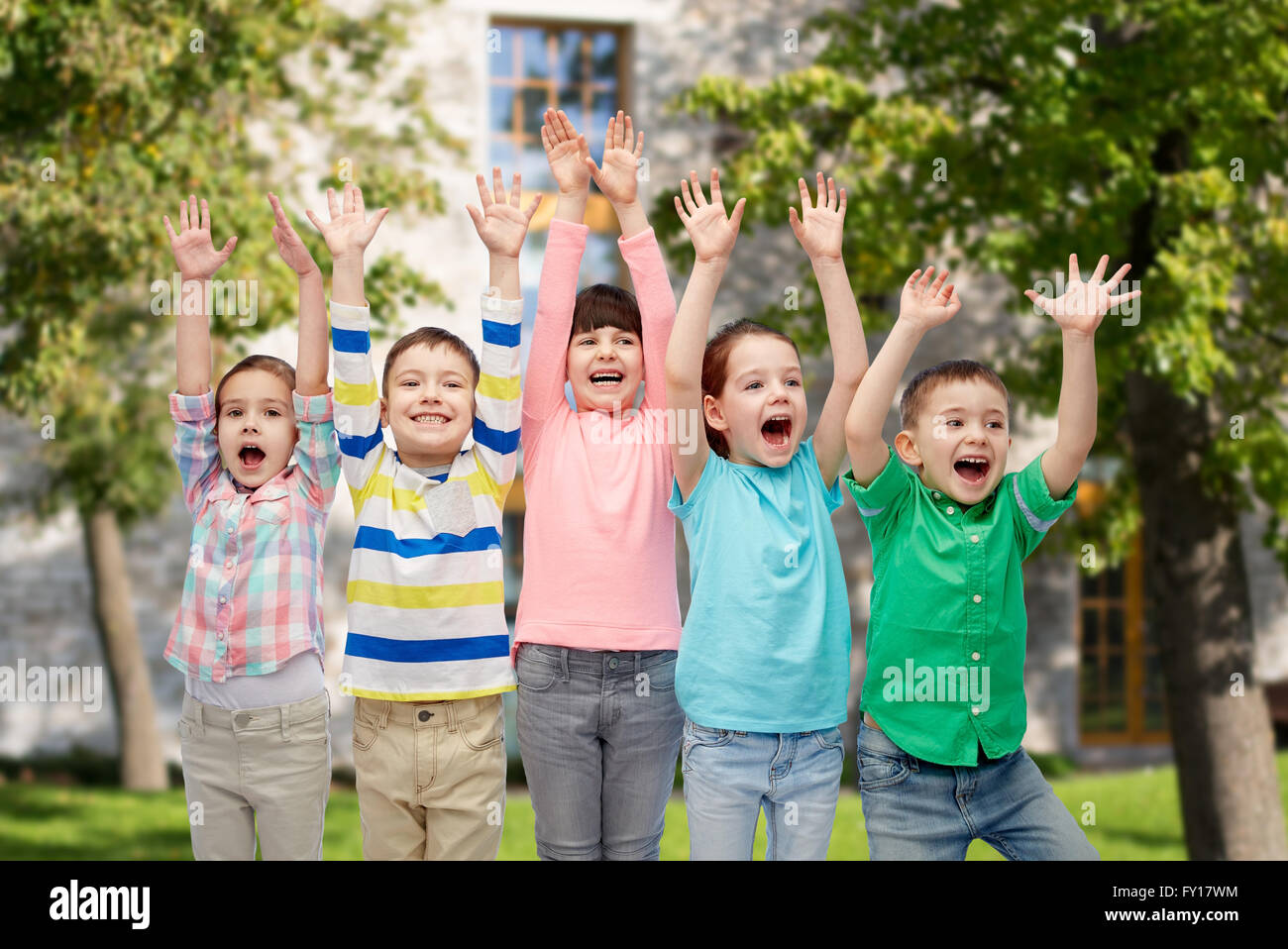 happy friends celebrating victory Stock Photo - Alamy