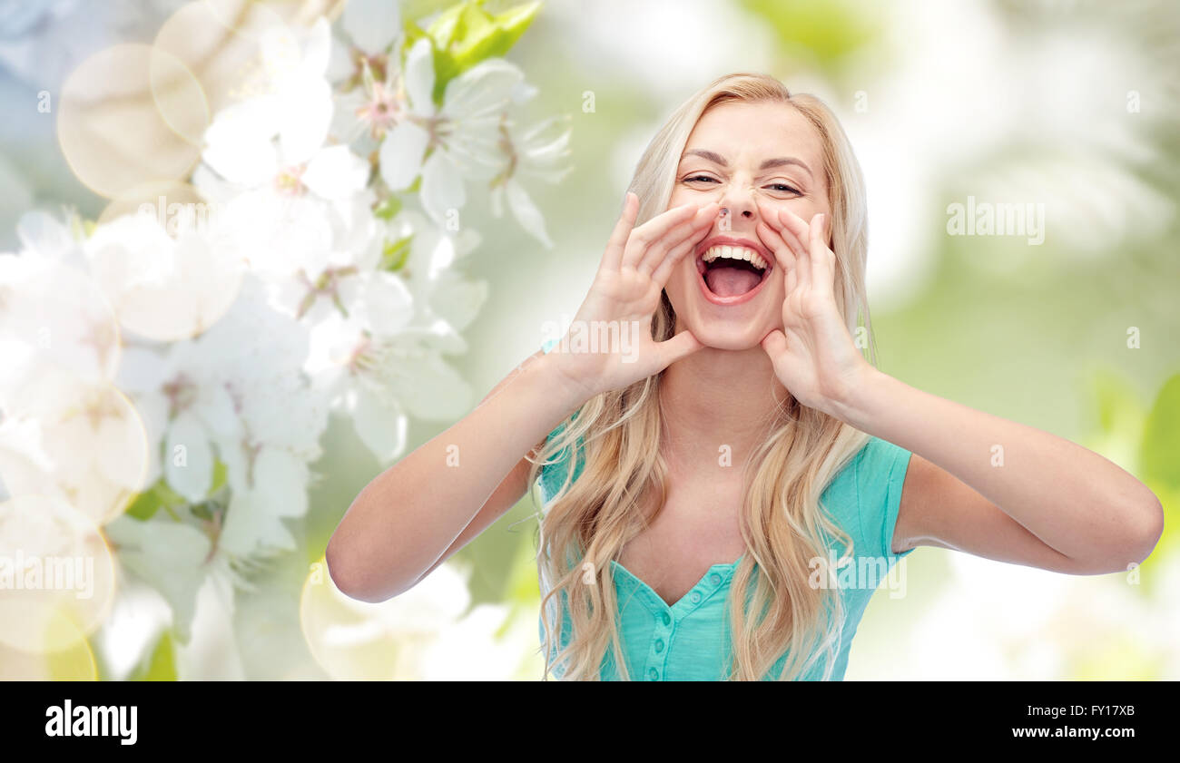 young woman or teenage girl shouting Stock Photo - Alamy