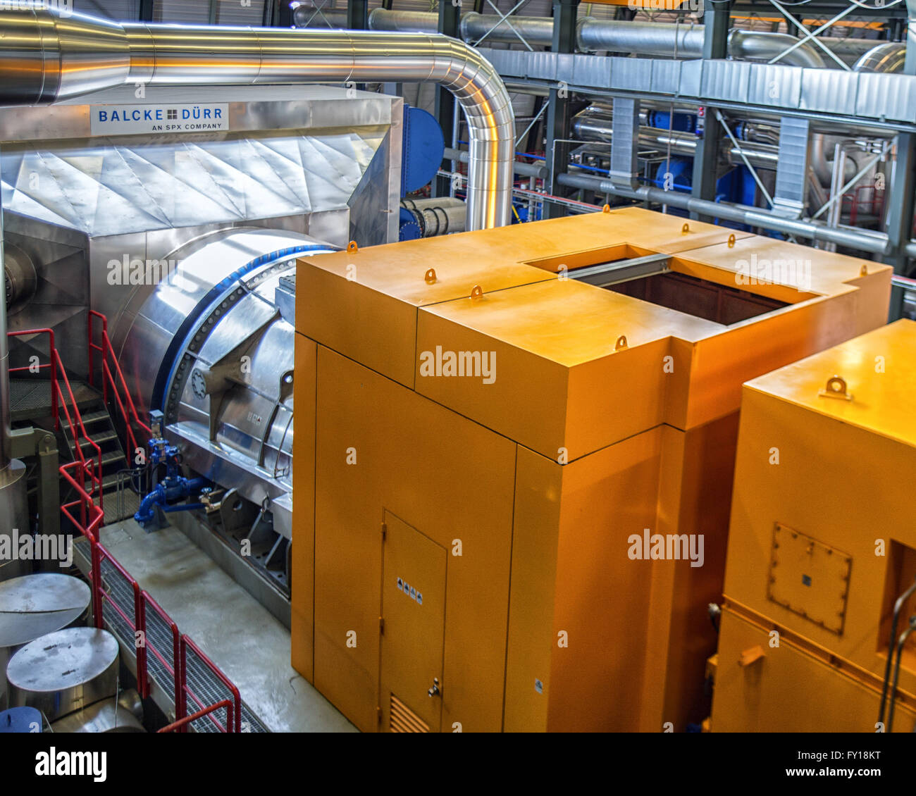 Turbines and generators in the Hellisheidi Geothermal Power Plant. In ...