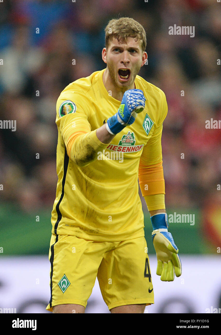 Munich, Germany. 19th Apr, 2016. Bremen's goalkeeper Felix Wiedwald ...