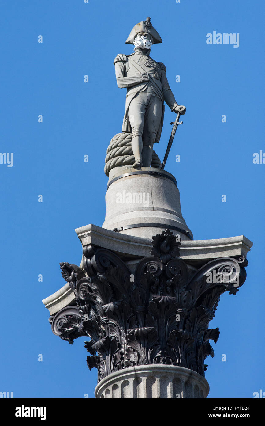 London, UK. 19th April, 2016. The pollution mask fitted to the statue ...