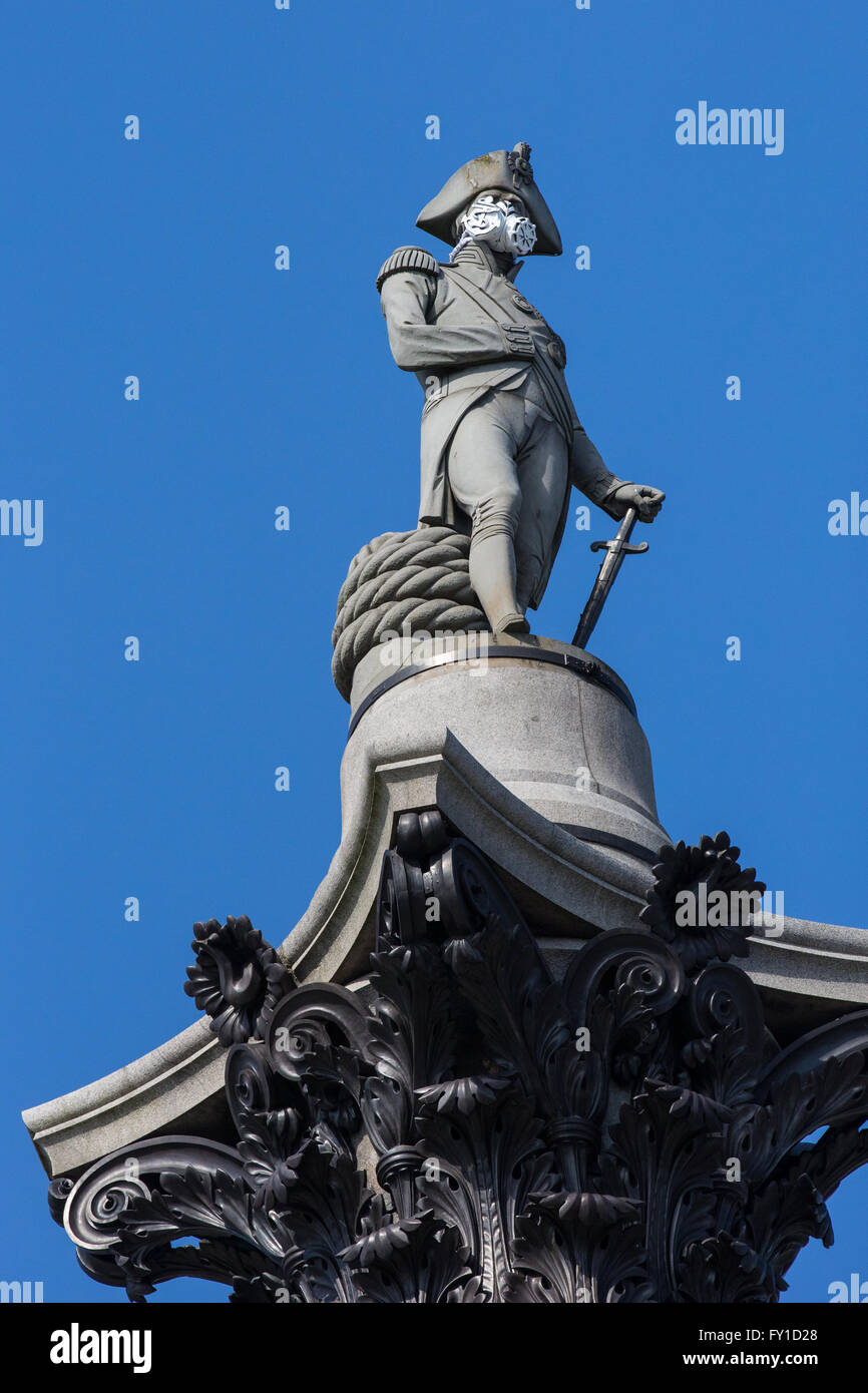 London, UK. 19th April, 2016. The pollution mask fitted to the statue ...