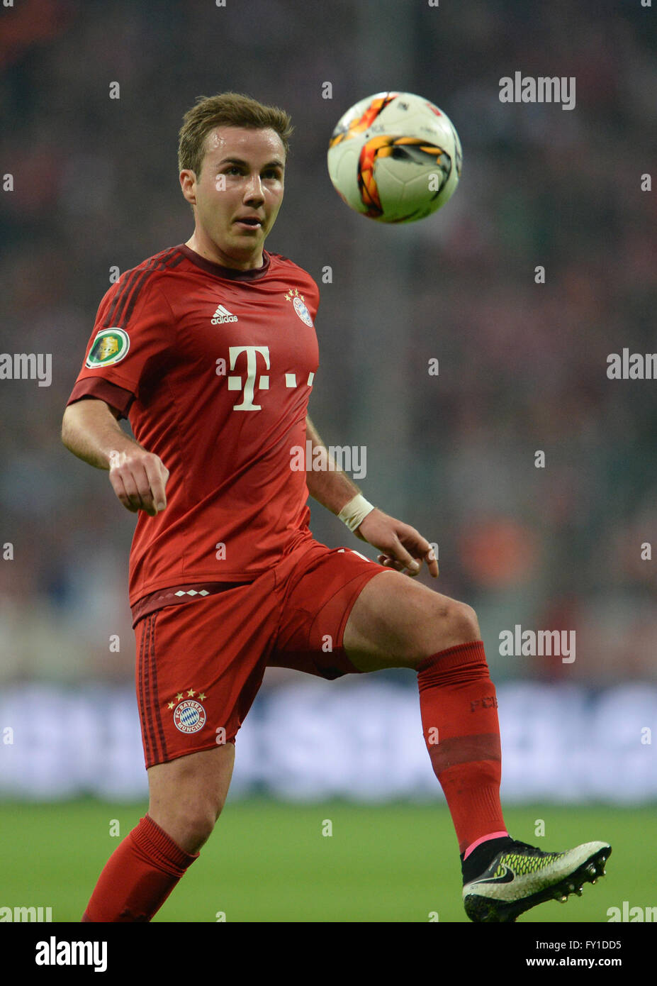Munich, Germany. 19th Apr, 2016. Munich's Mario Goetze in action during ...