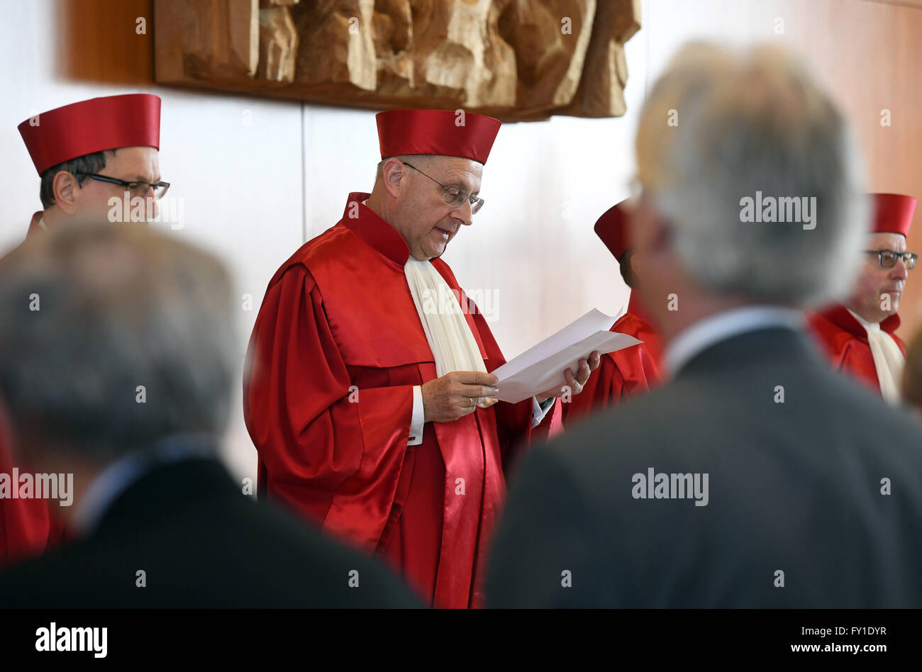 Karlsruhe, Germany. 20th Apr, 2016. The First Senate of the German ...