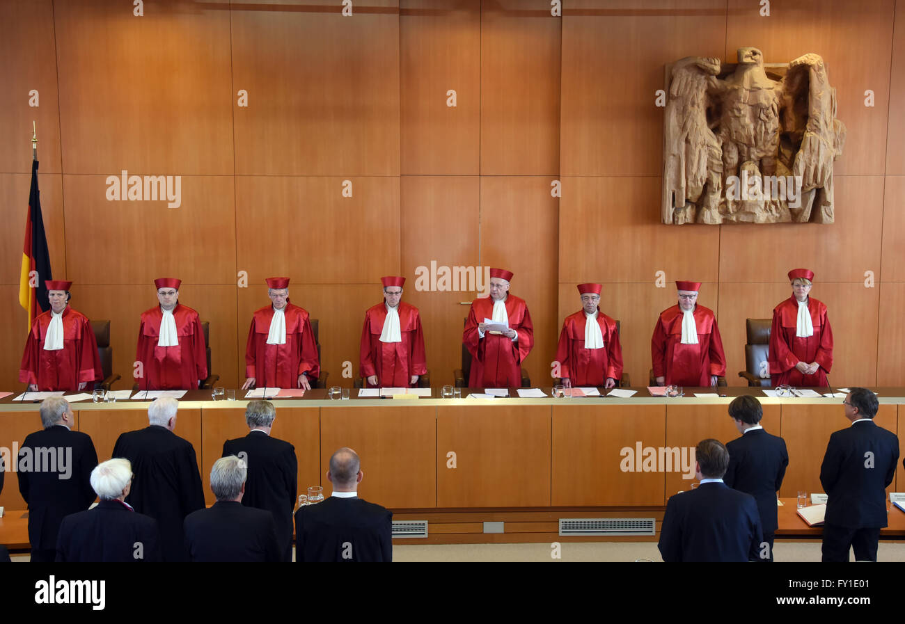 Karlsruhe, Germany. 20th Apr, 2016. The First Senate of the German ...