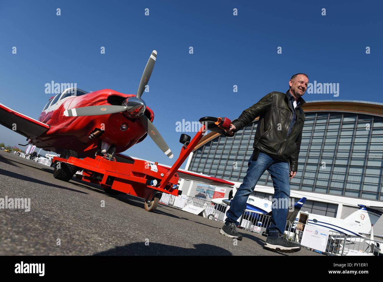 Friedrichshafen, Germany. 20th Apr, 2016. An airbrushed prop airliner ...