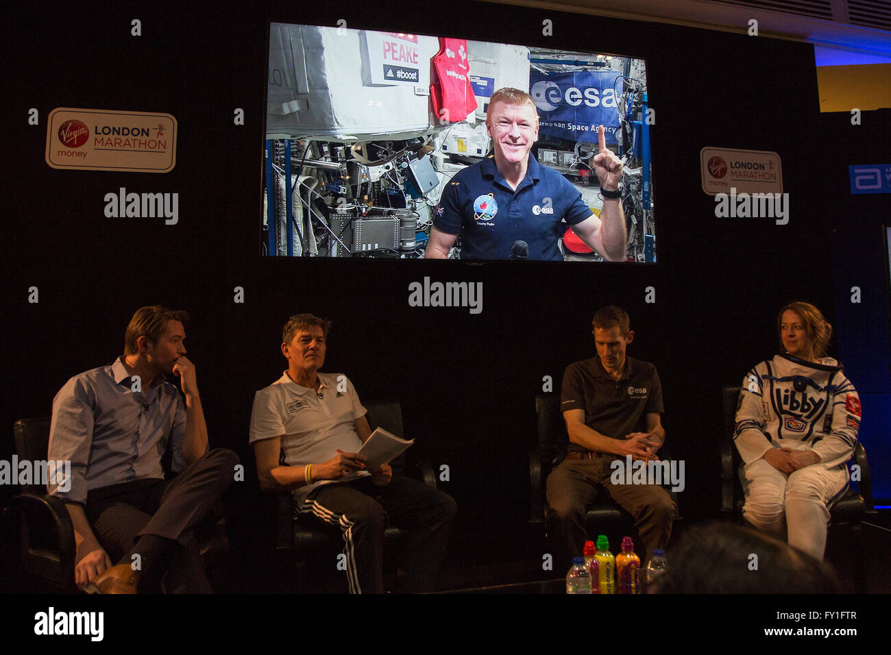 London, UK. 20 April 2016. British Astronaut Tim Peake joins a live ...