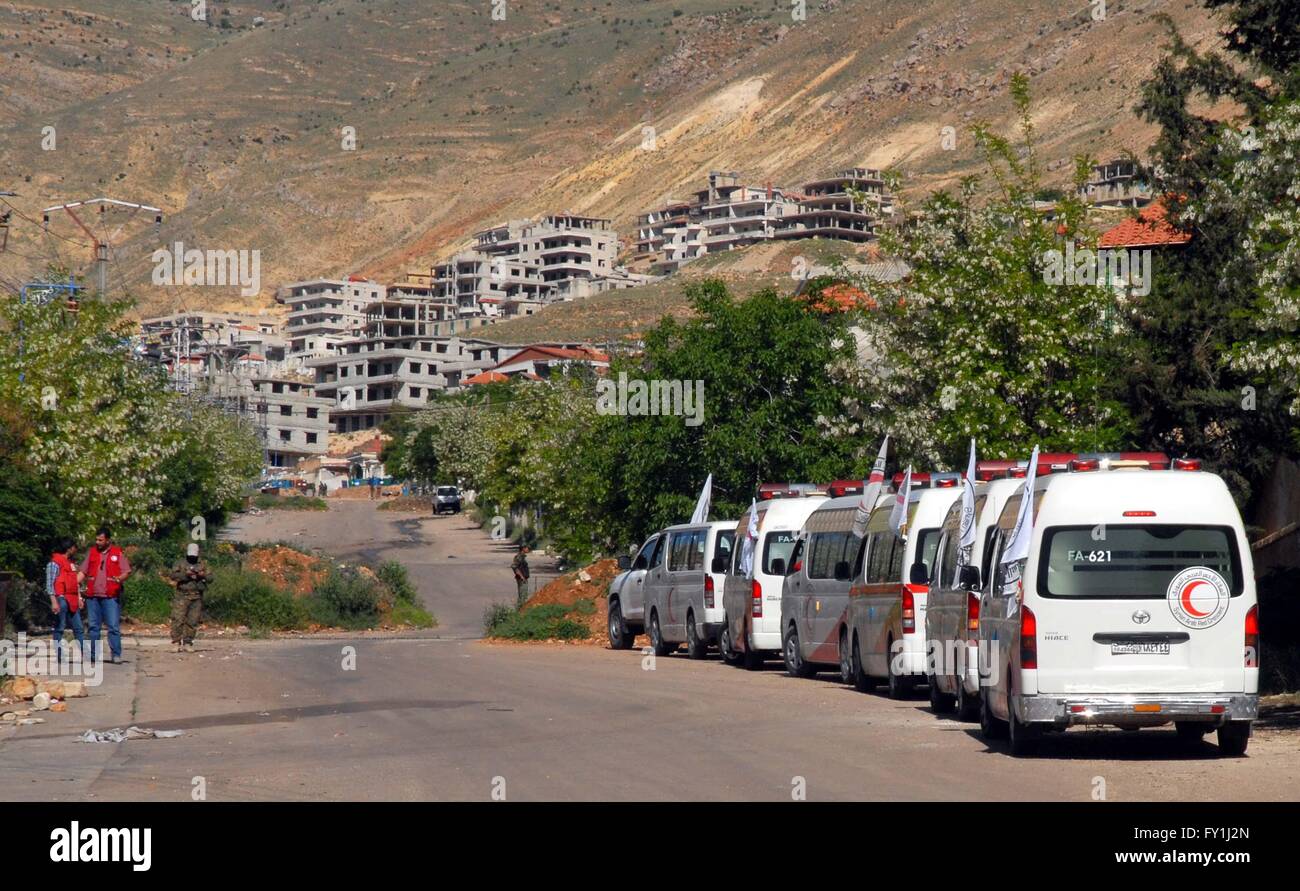 Damascus, Syria. 20th Apr, 2016. Ambulances of the Syrian Arab Red ...