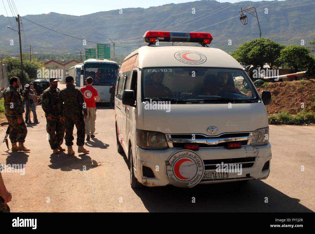 Damascus, Syria. 20th Apr, 2016. An ambulance of the Syrian Arab Red ...