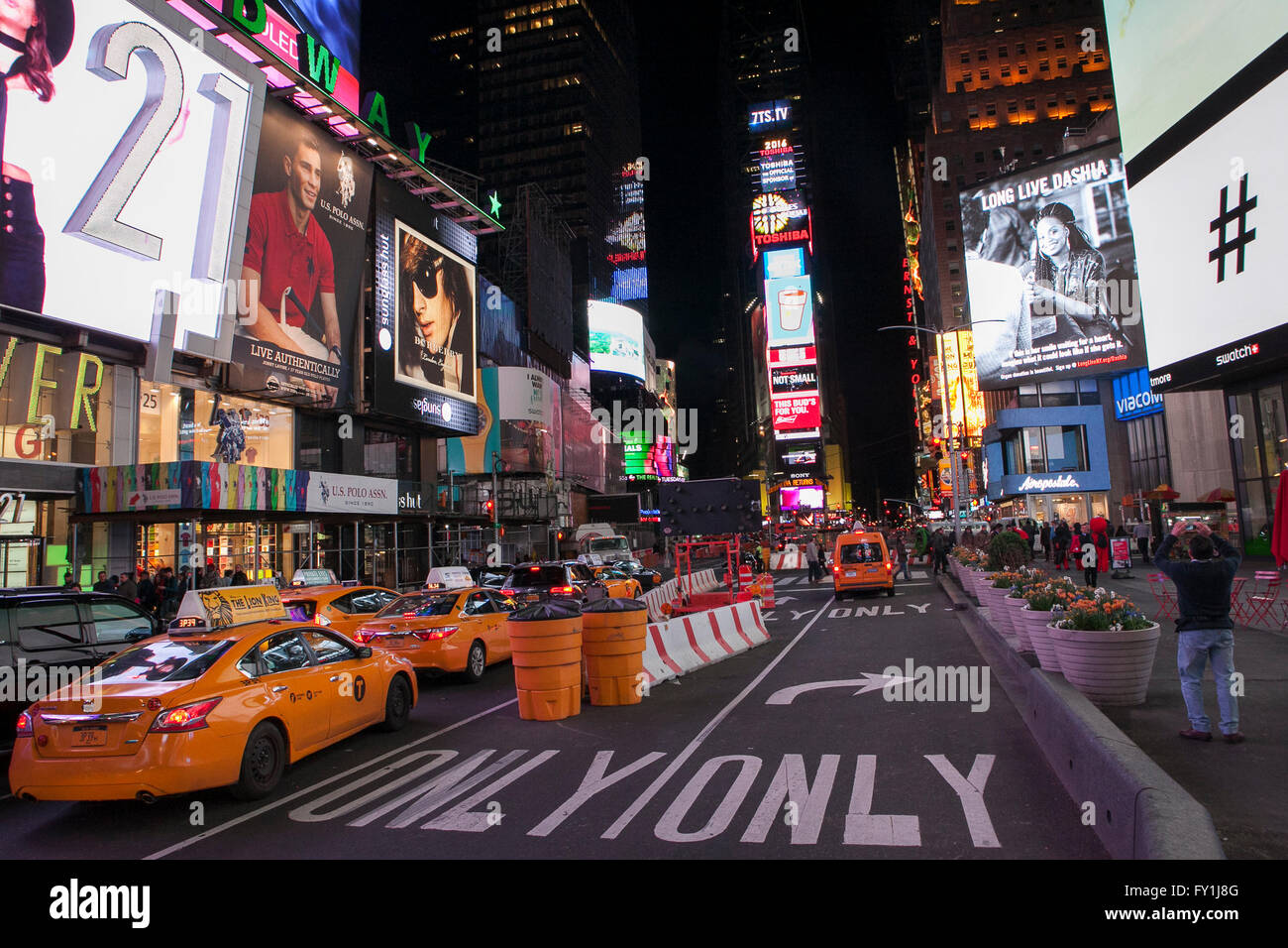 A view of Times Square in New York, NY just past midnight on April 20th ...