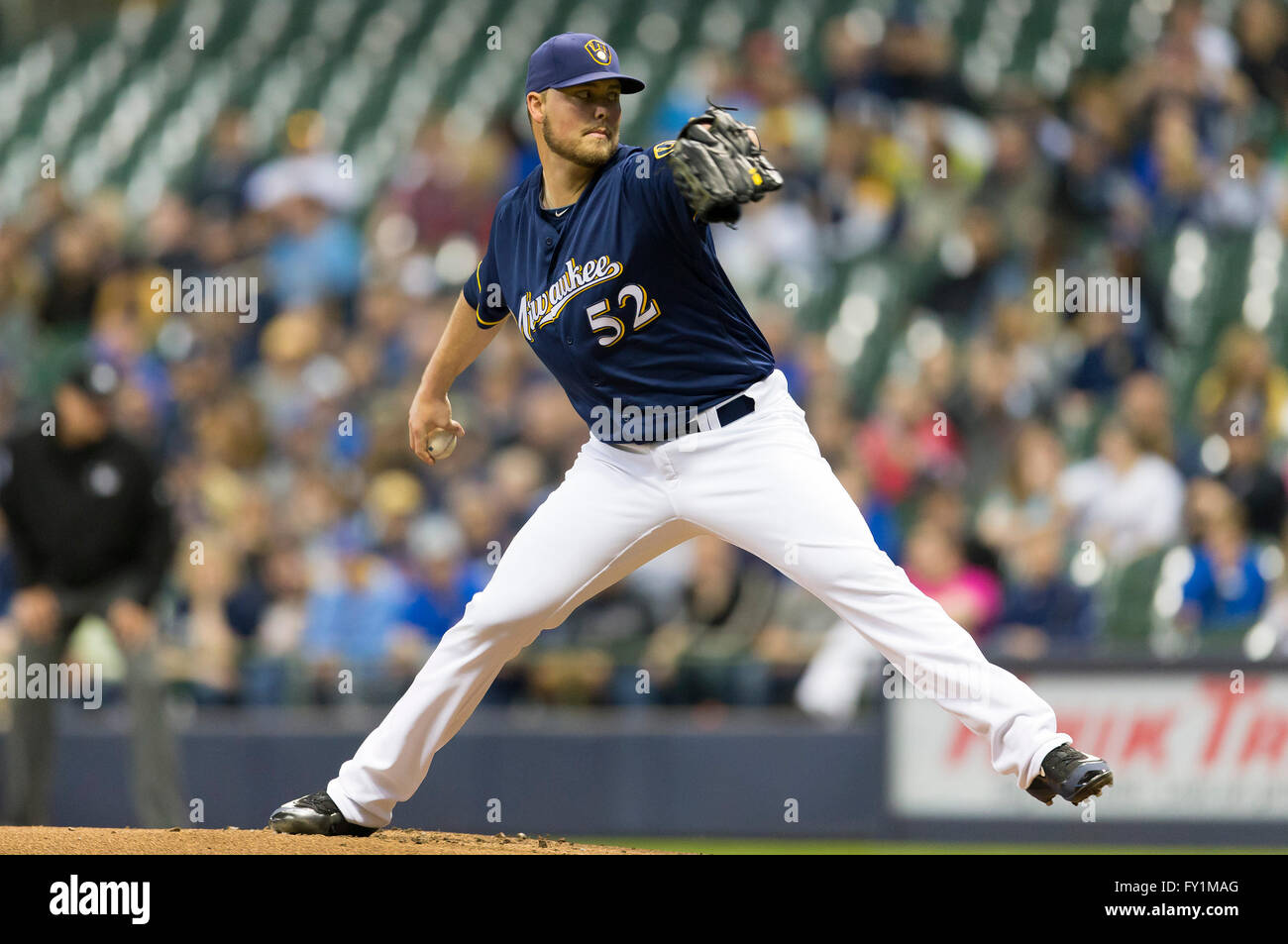 Milwaukee, WI, USA. 20th Apr, 2016. Milwaukee Brewers starting pitcher ...