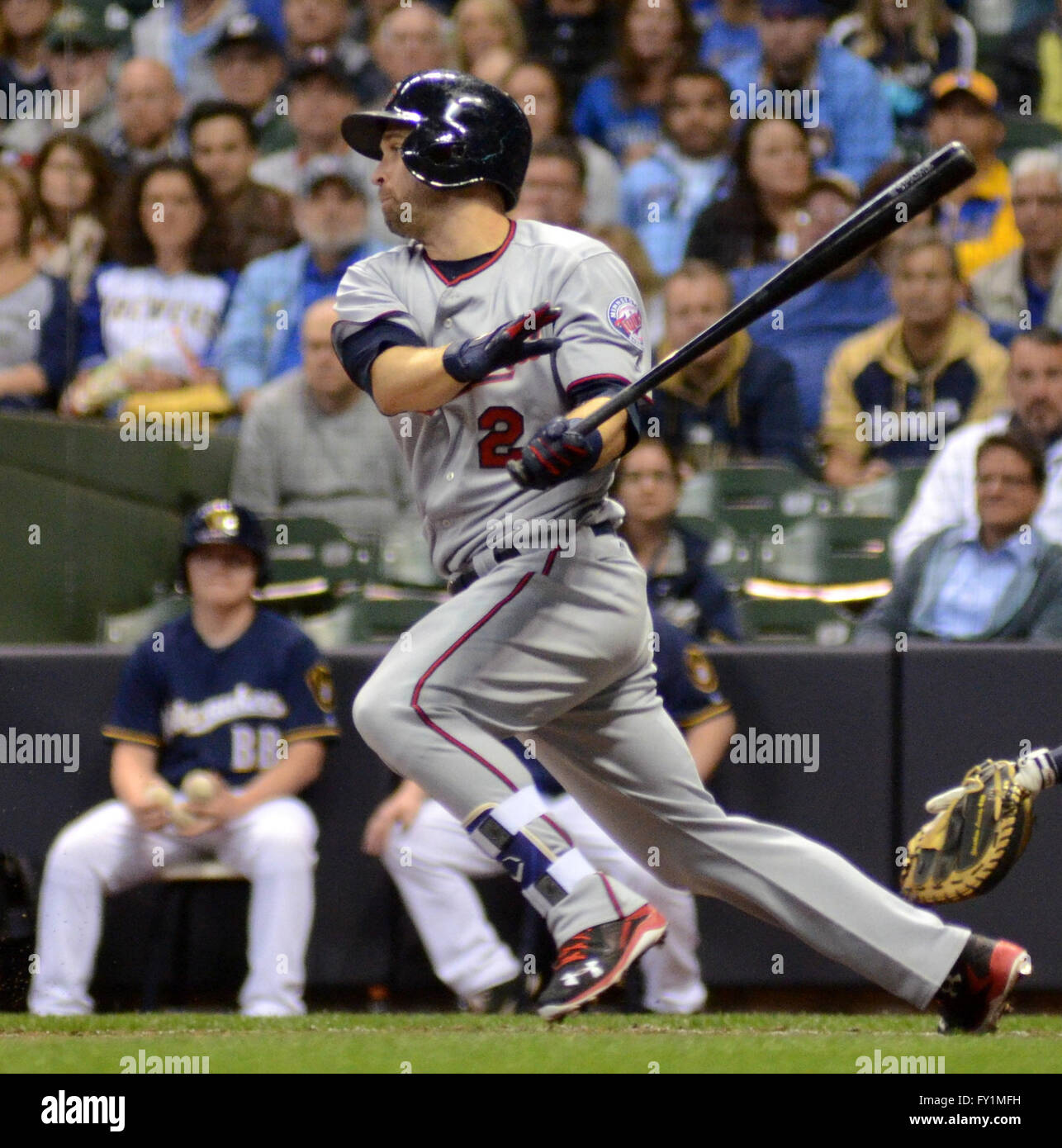 Milwaukee, WI, USA. 20th Apr, 2016. Minnesota Twins second baseman ...