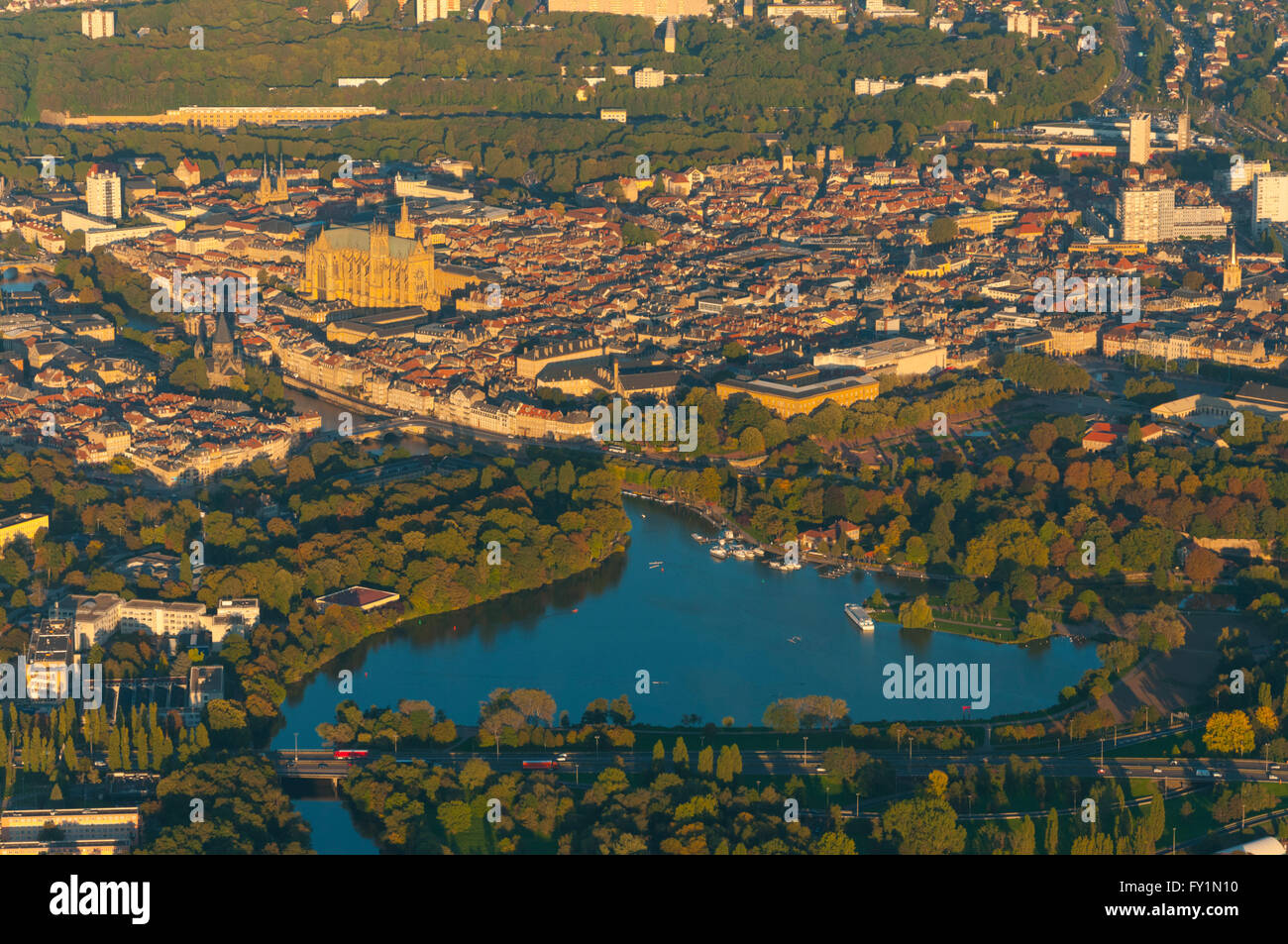 France, Moselle (57), Town of Metz, old historic center and lake ...