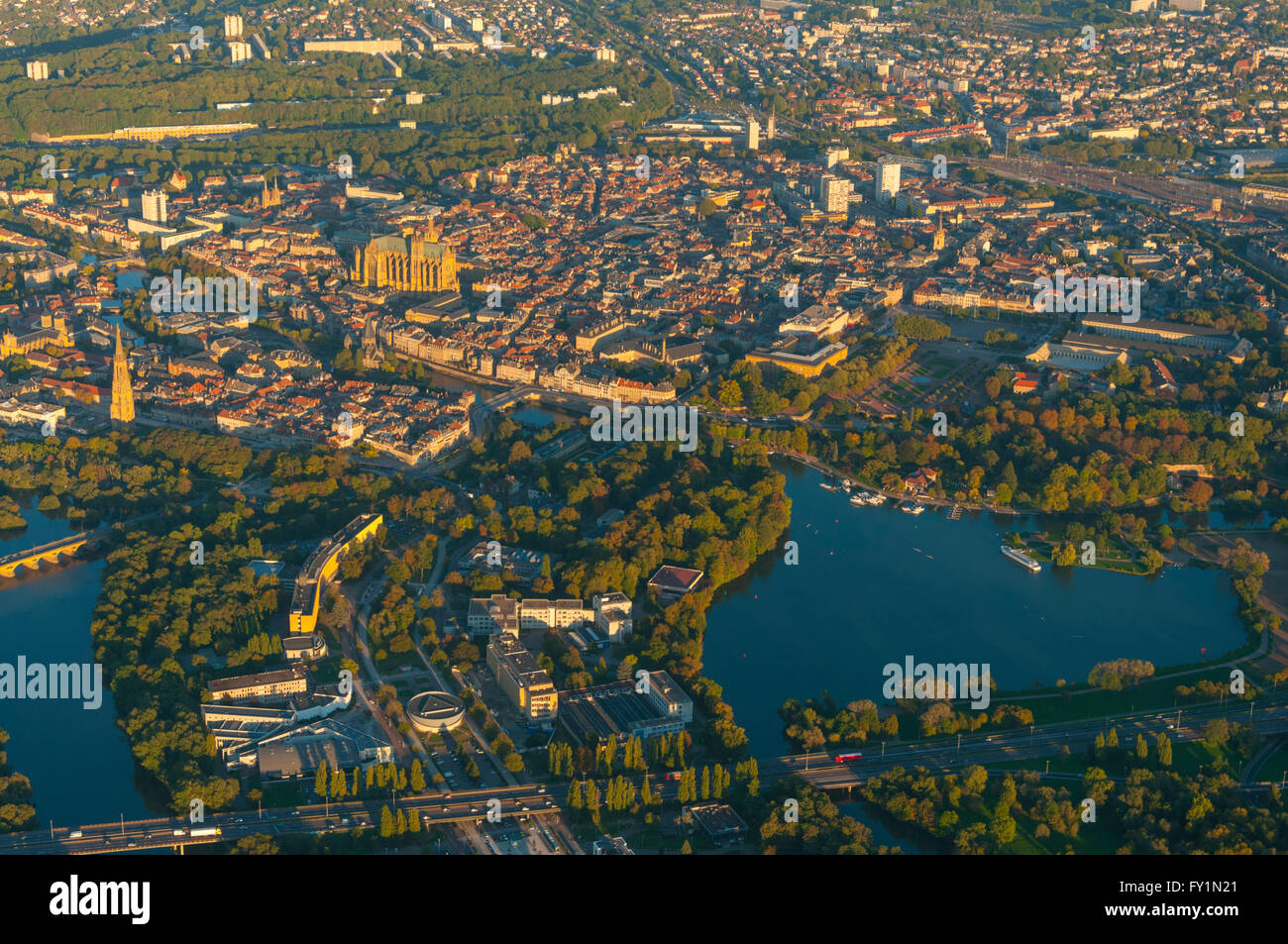 France, Moselle (57), Town of Metz, old historic center and lake ...