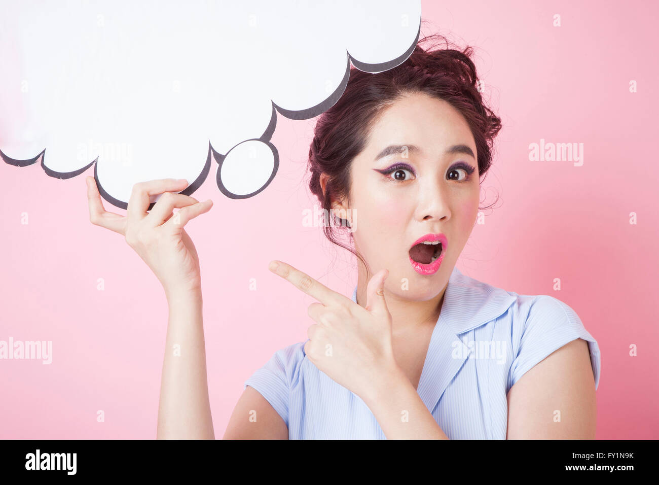 Woman thinking pointing camera hi-res stock photography and images - Alamy