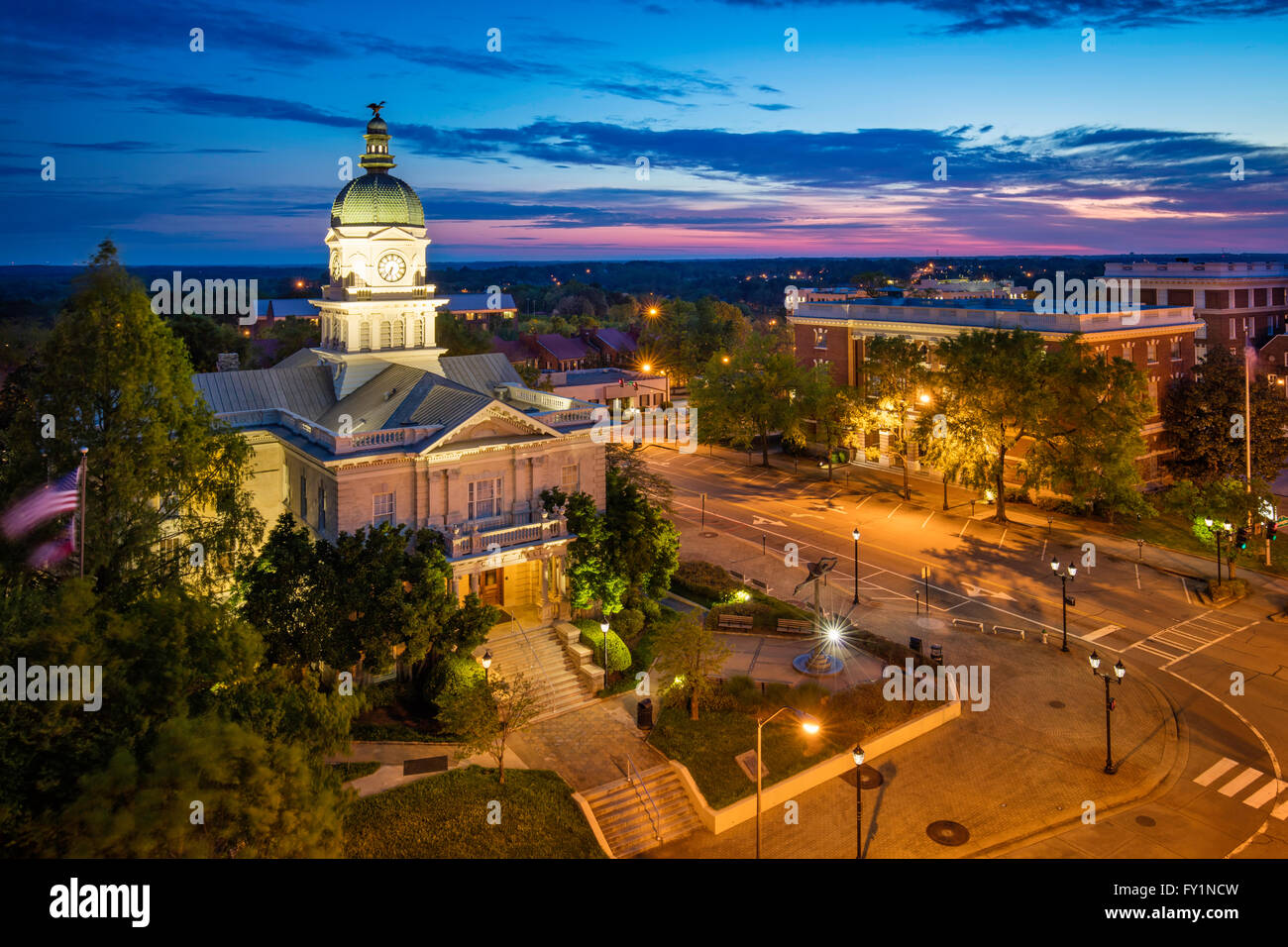 Morning twilight over city hall and town of Athens, Georgia, USA Stock ...