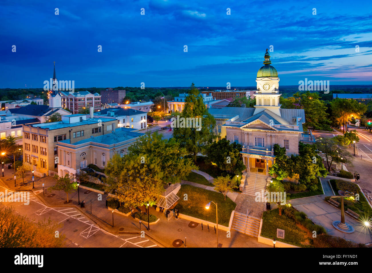 Morning twilight over city hall and town of Athens, Georgia, USA Stock ...