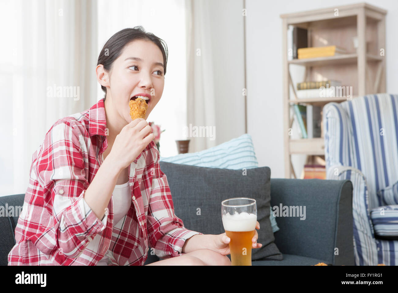 Woman fried chicken portrait hi-res stock photography and images - Alamy