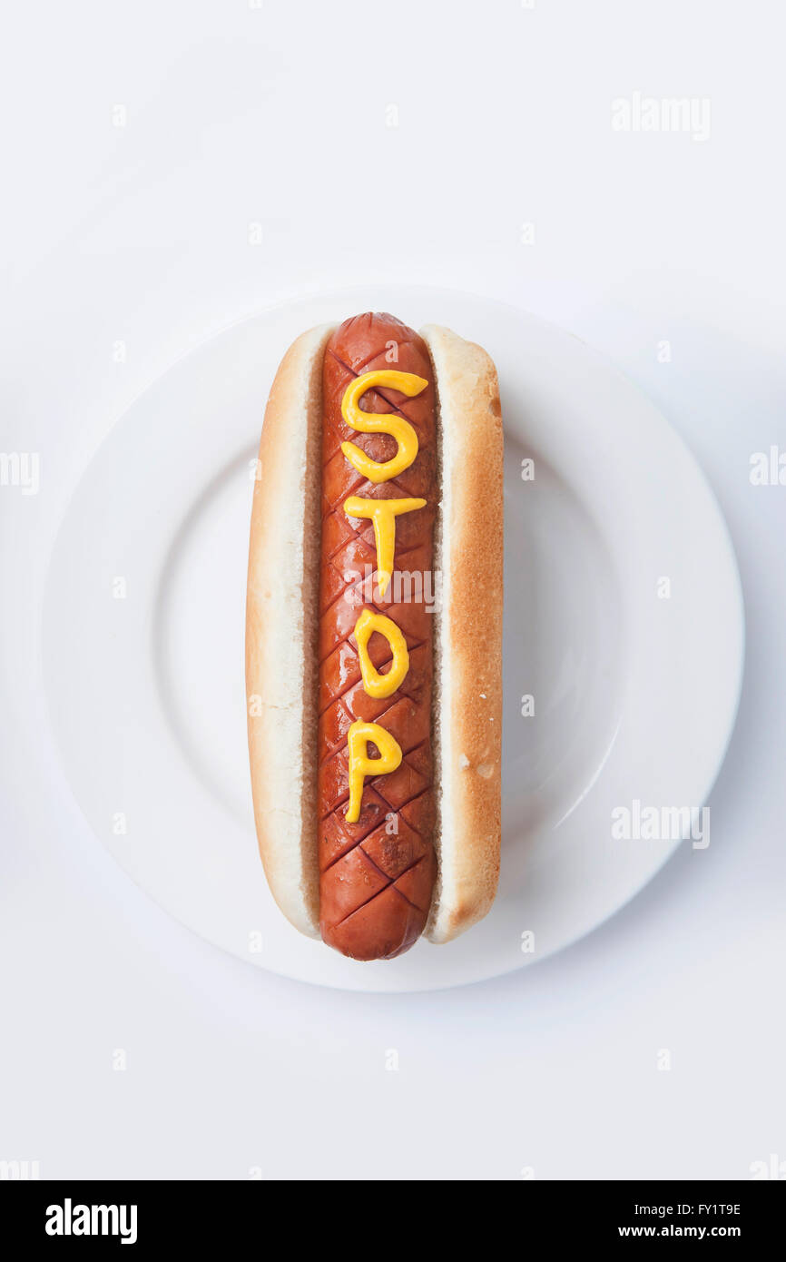 Hot dog with the word of STOP Stock Photo - Alamy
