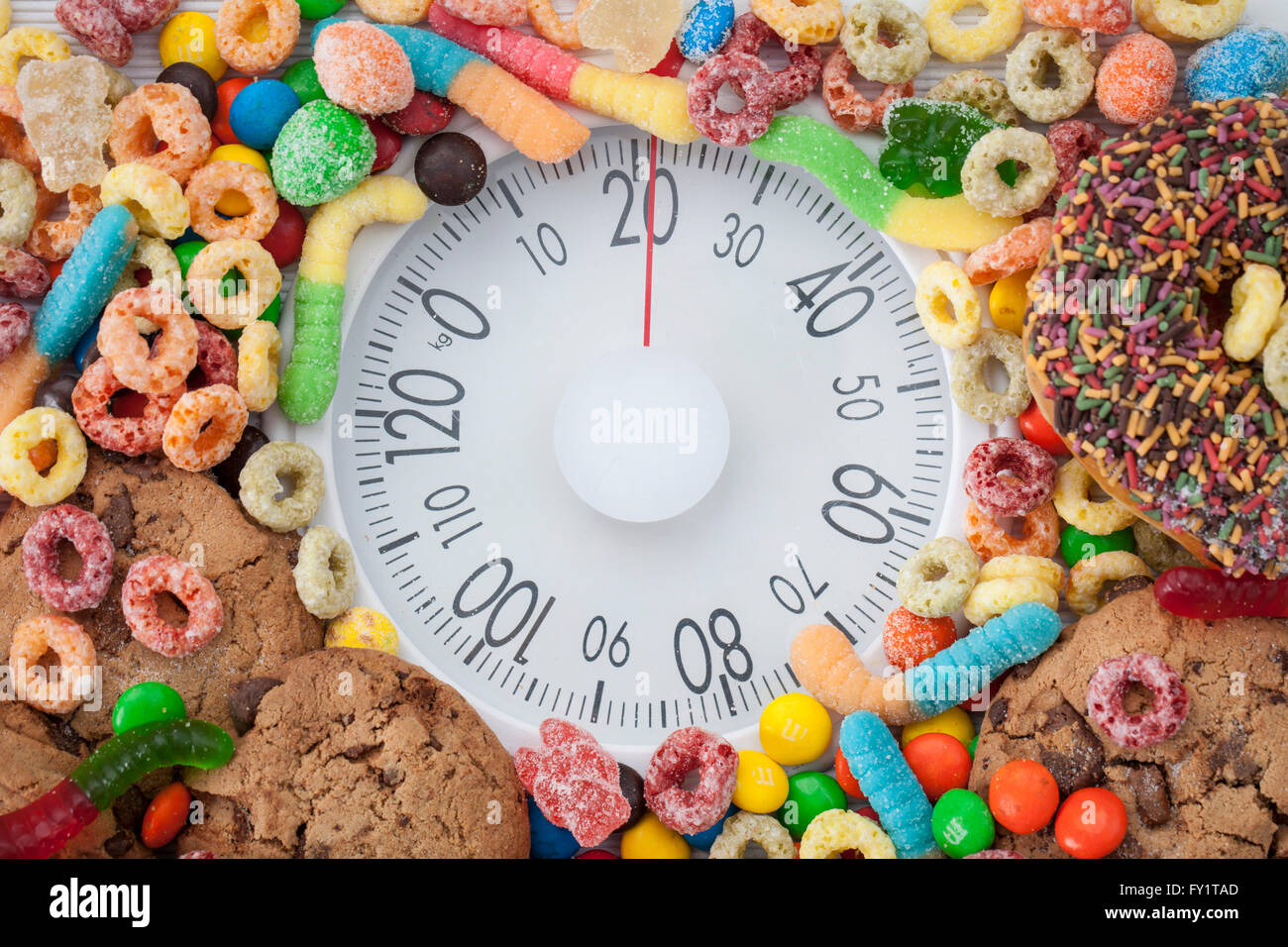 Colorful sweets with scale Stock Photo - Alamy
