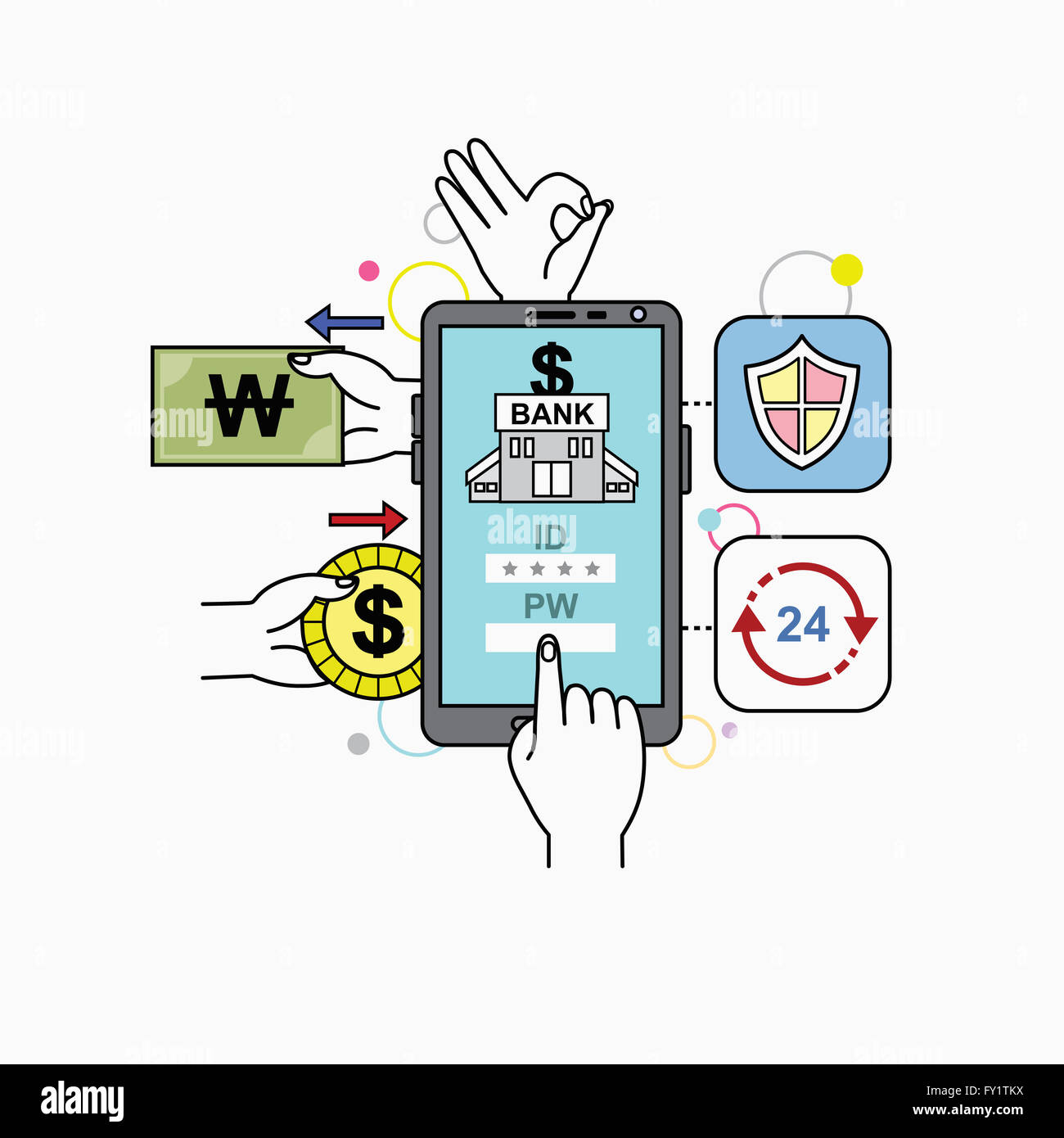 Mobile banking system in illustration Stock Photo - Alamy