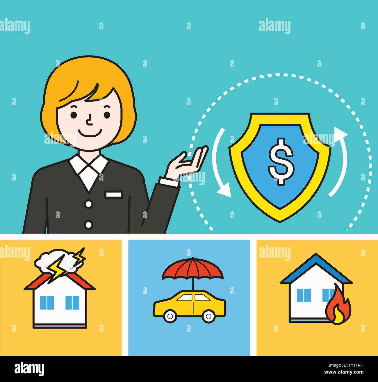 Various images in illustration representing security and insurance ...